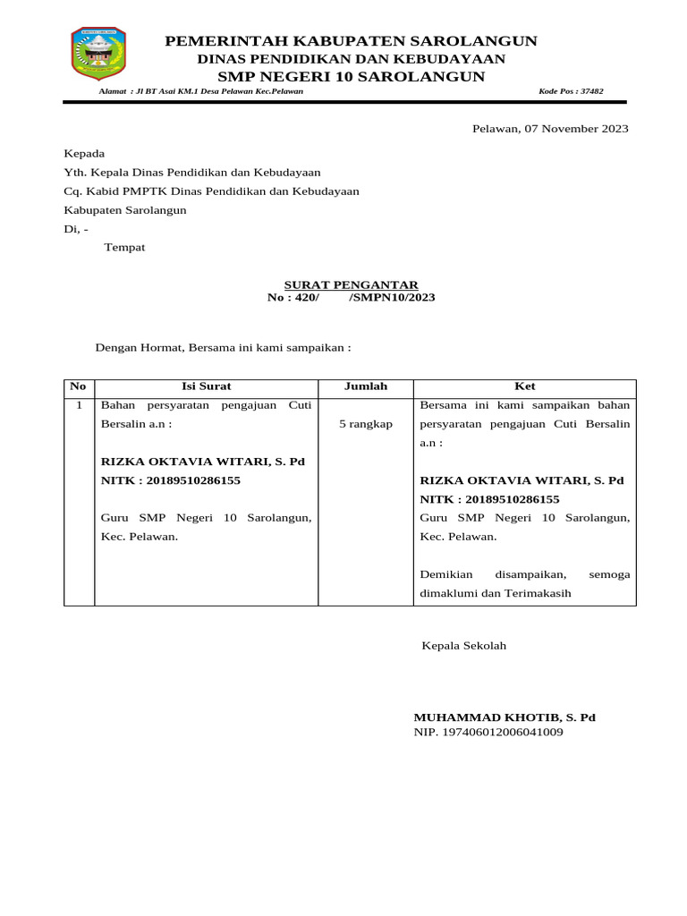 Format Surat Pengantar | PDF