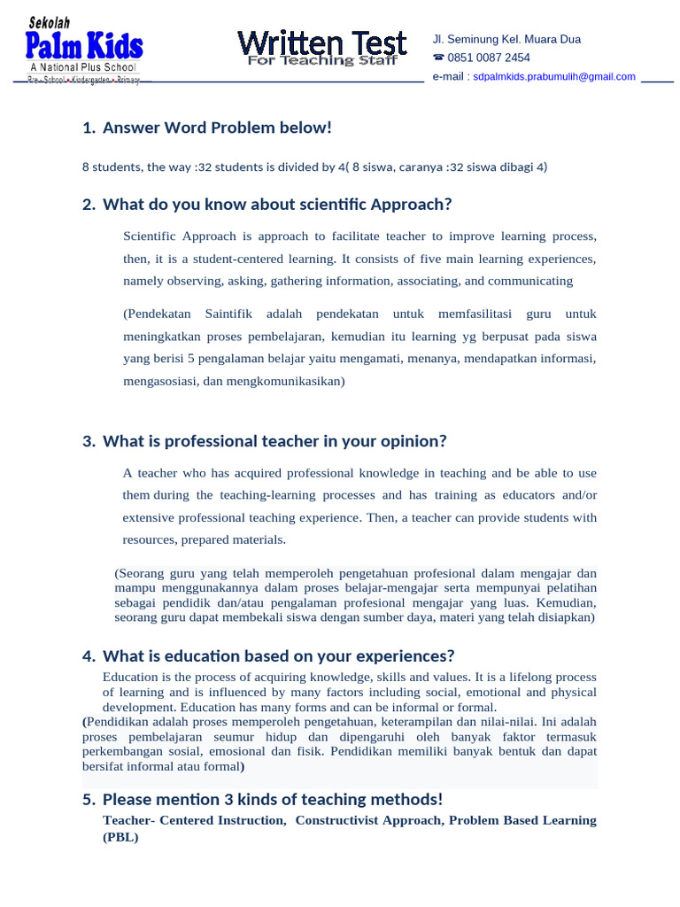 New Written Test Primary ENGLISH DN Trjemahan B Indo | PDF