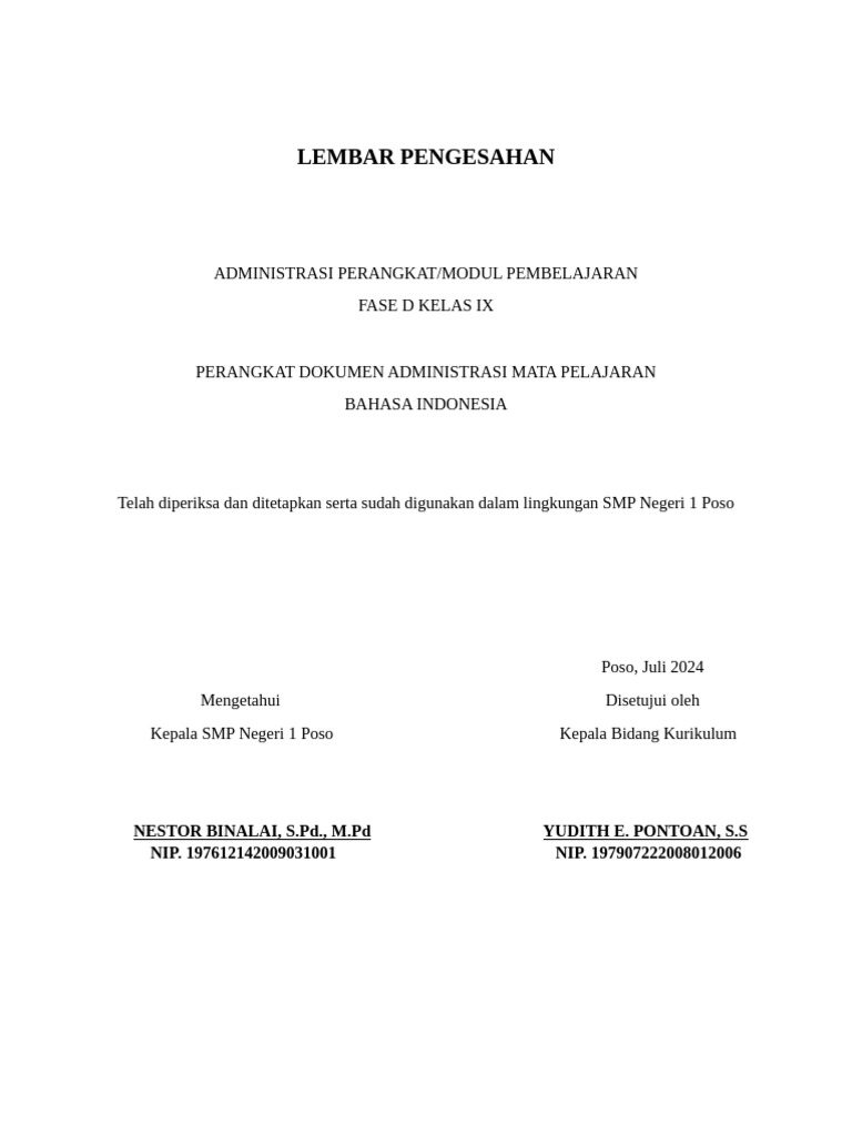 Lembar Pengesahan Modul Ajar | PDF