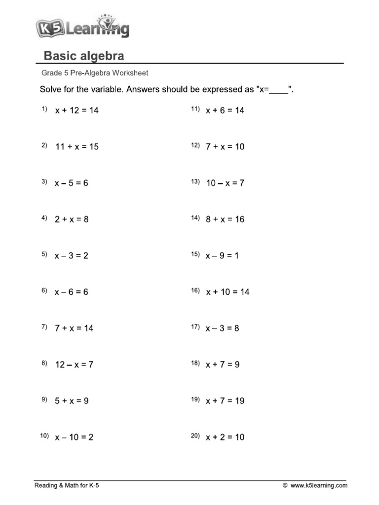 Algebra Worksheet 1 | PDF