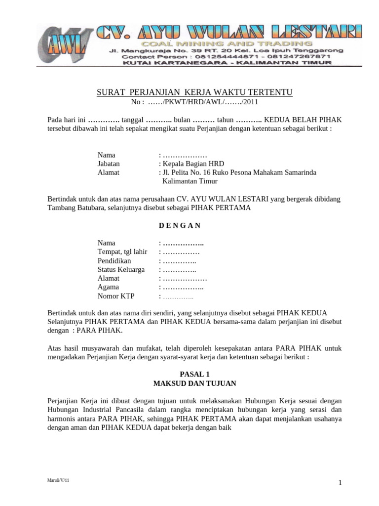 Master PKWT PT Awl | PDF