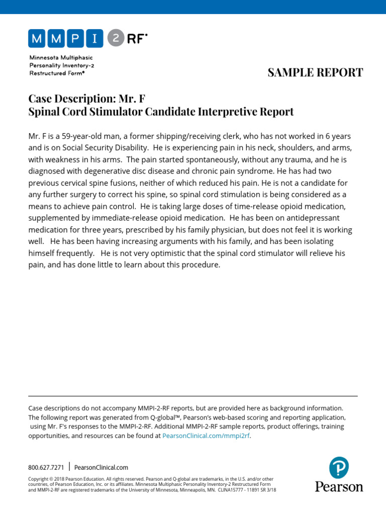 Mmpi 2 RF Ss Spinal Cord Stimulator Interpretive Report | PDF
