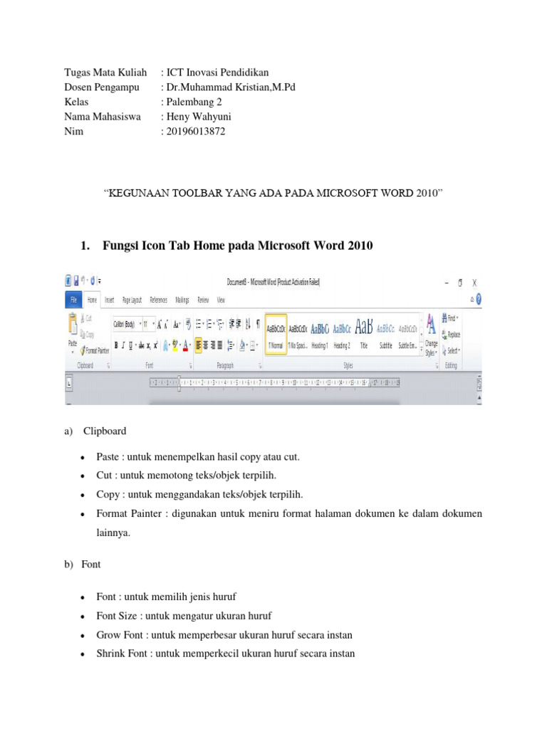Fungsi Tool Bar Pada MS Word 2010 | PDF