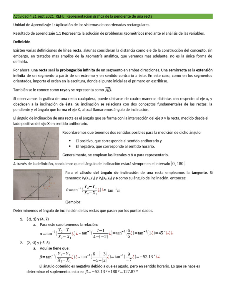 Gráfica de Pendiente y Ángulo de Rectas | PDF | Línea (geometría ...