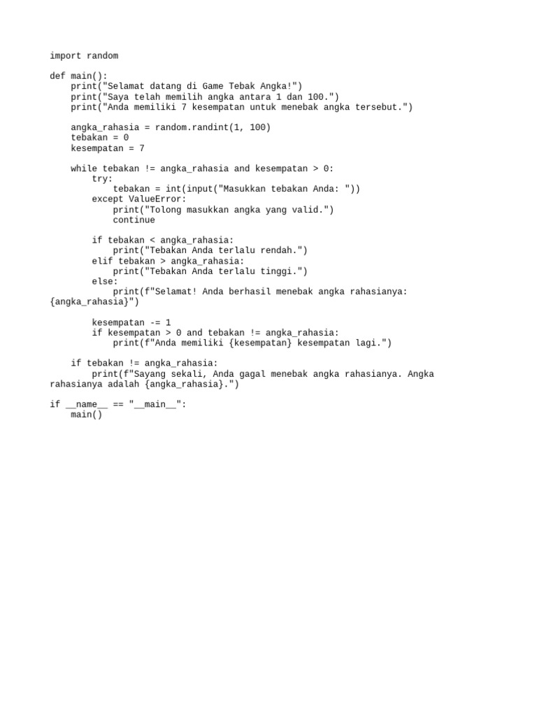 Game Tebak Angka Dengan 7 Kesempatan | PDF