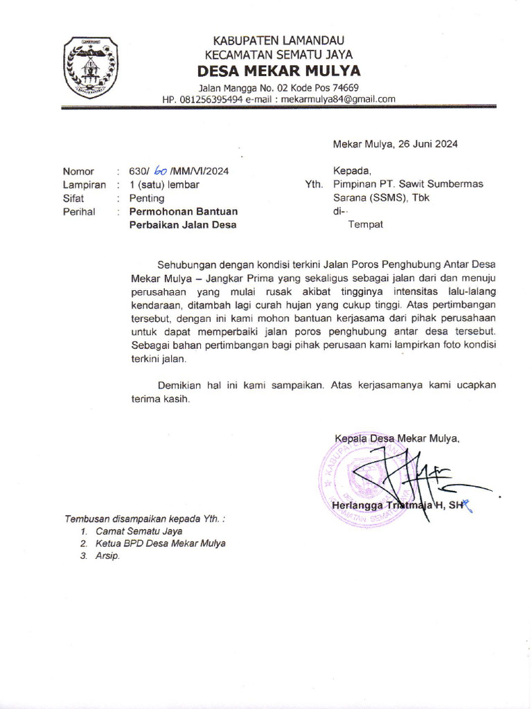 Permohonan Bantuan Perbaikan Jalan Desa | PDF