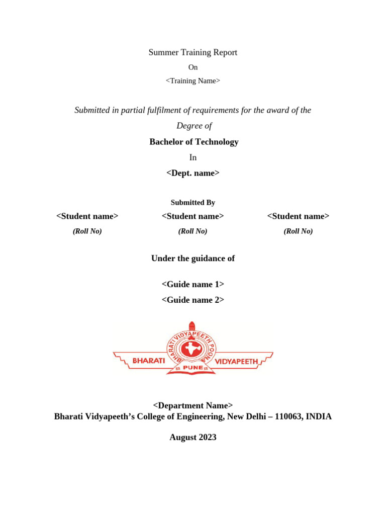 Summer training Project report TEMPLATE | PDF