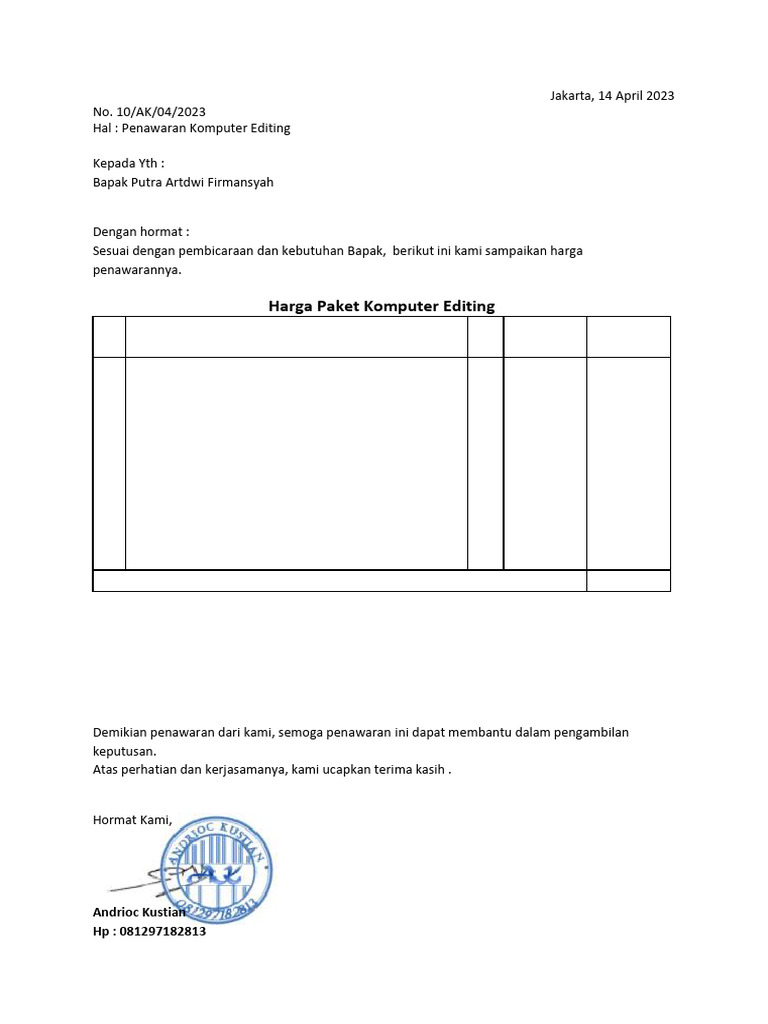 Penawaran Komputer Untuk Editing & Server Data | PDF