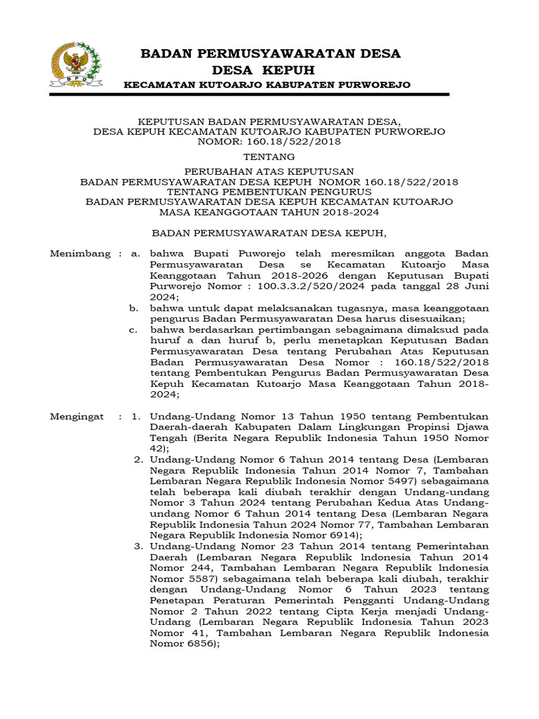 SK Perubahan Pengurus BPD | PDF