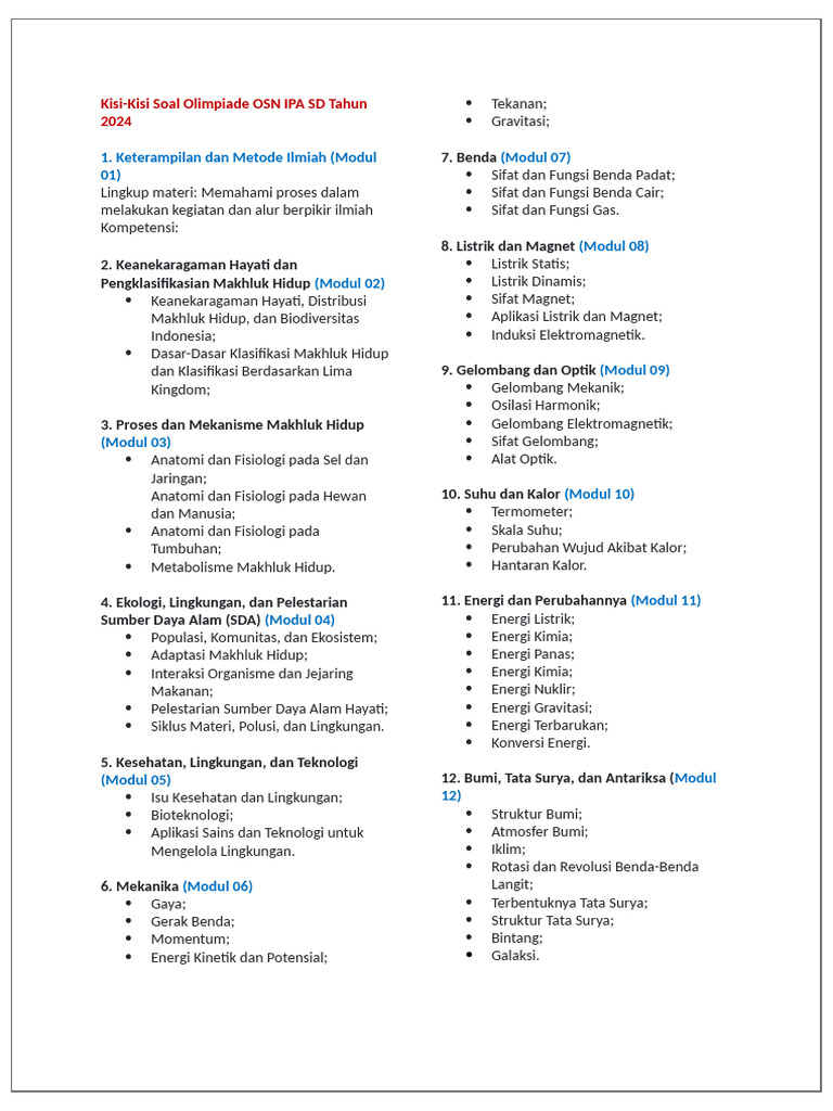 KisiKisi OSN IPA 2024 & MODUL 02 | PDF