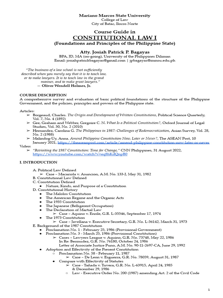 Constitutional Law I Syllabus | PDF | Commission On Elections ...