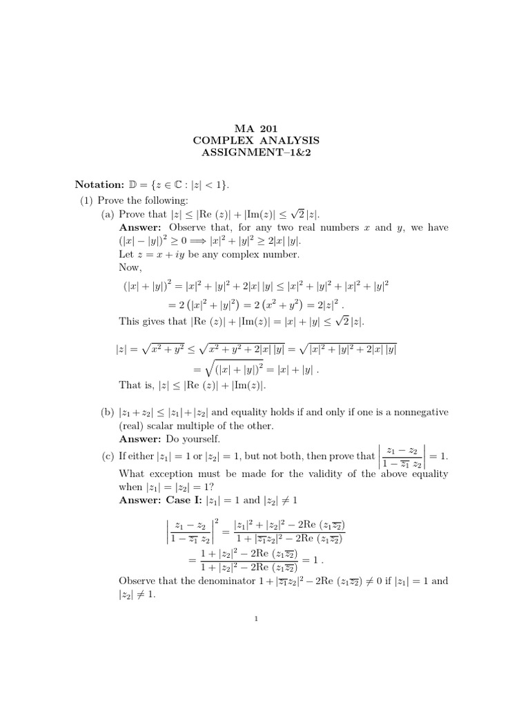 MA201 Soln Assignment 1 | PDF