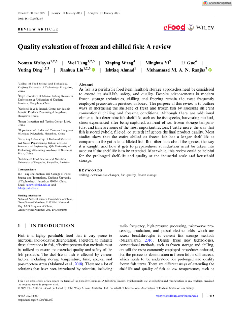 Efood - 2023 - Walayat - Quality Evaluation of Frozen and Chilled Fish A Review | PDF