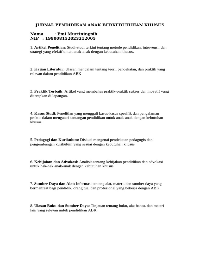 Jurnal Bu Emi Kebutuhan Kusus | PDF
