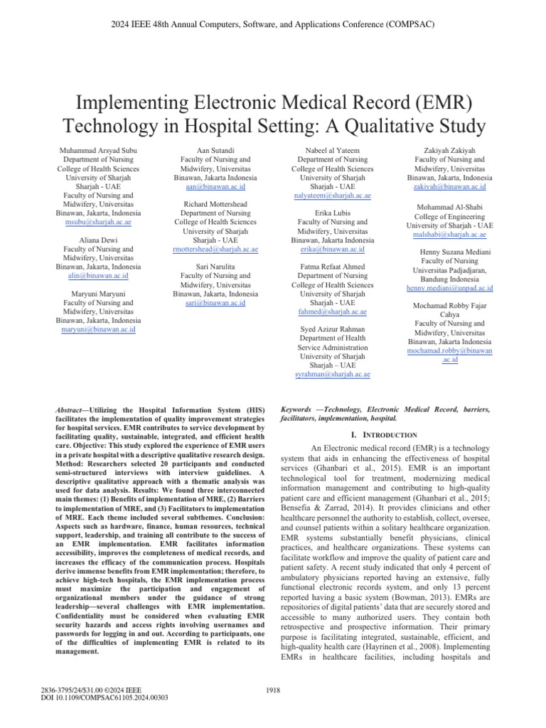 IEEE 2024 Implementing Electronic Medical Record (EMR) Technology in ...