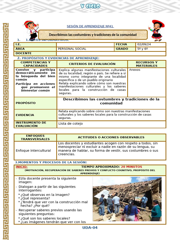 U6 SESION #41 PERSONAL SOCIAL Describimos Las Costumbres y Tradiciones ...