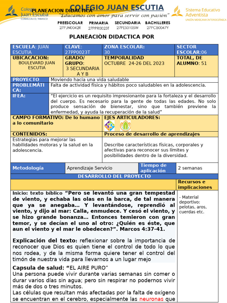 3ro Secunadaria Planes (23-26) Octubre | PDF