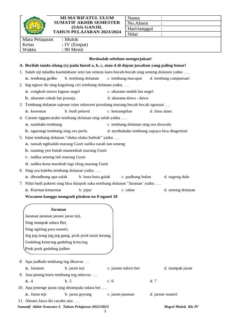 SAT Mulok KELAS 4 | PDF