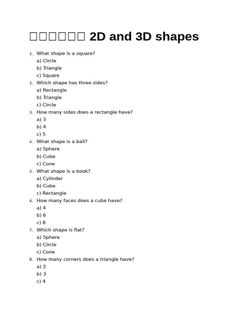 2D and 3D shapes test | PDF