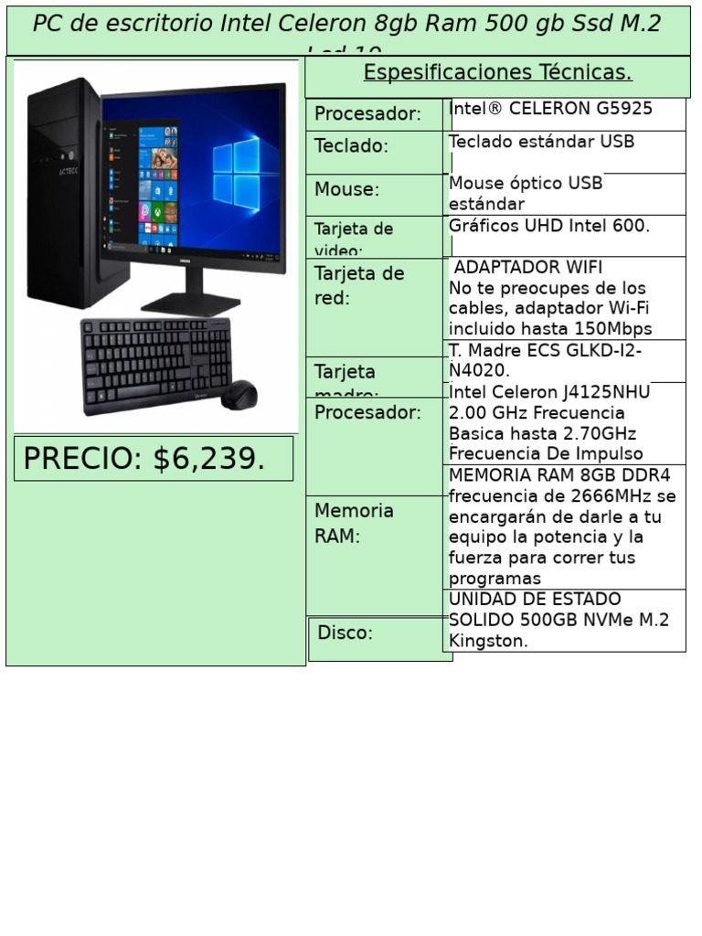 Ficha Técnica PC de Gama Baja | PDF