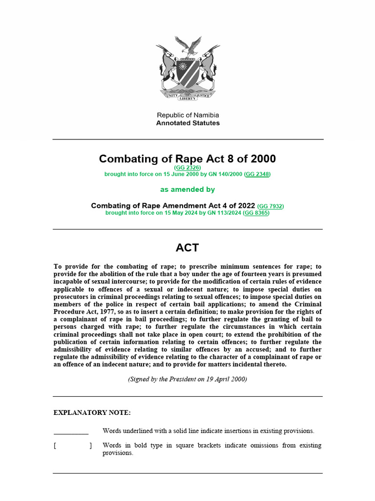 Combating of Rape Act 8 of 2000 | PDF