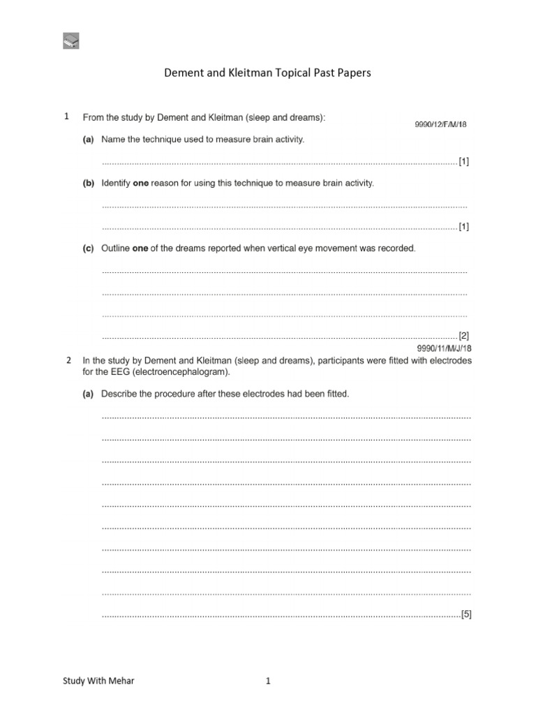 Dement and Kleitman Study Resources | PDF