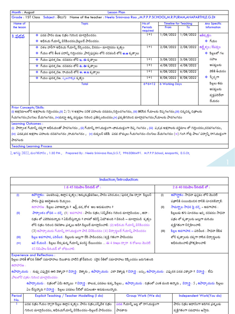 1-5th Lesson Plans Model 2022-23 | PDF