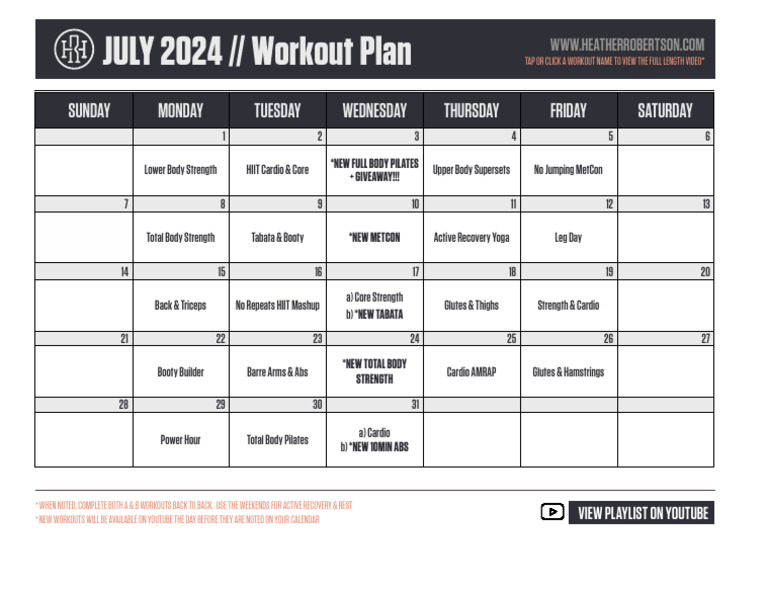 HR July Workout Calendar 2024 | PDF