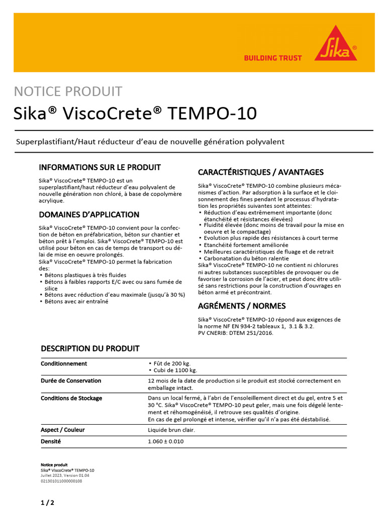 Sika Viscocrete Tempo 10 | PDF