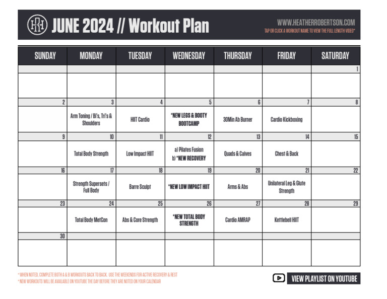 HR June Workout Calendar 2024 | PDF