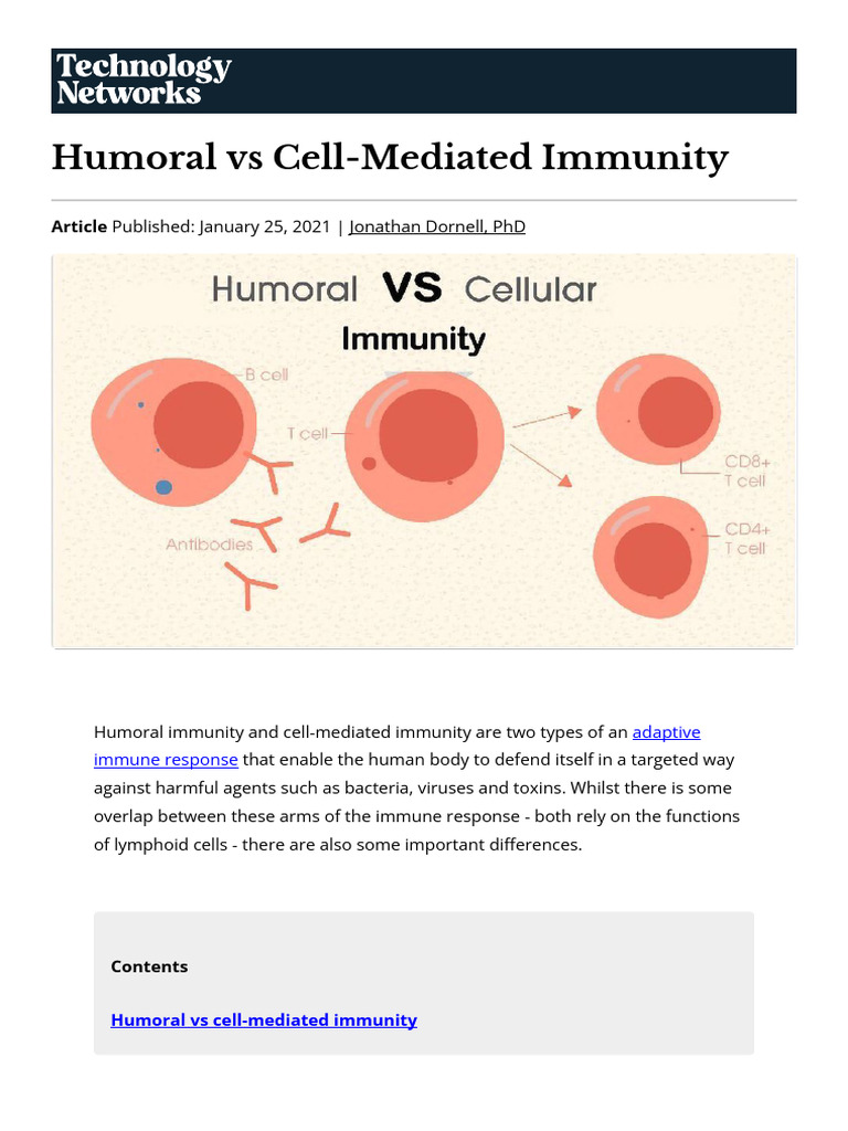 Humoral vs Cell-Mediated Immunity Explained | PDF | Immune System ...