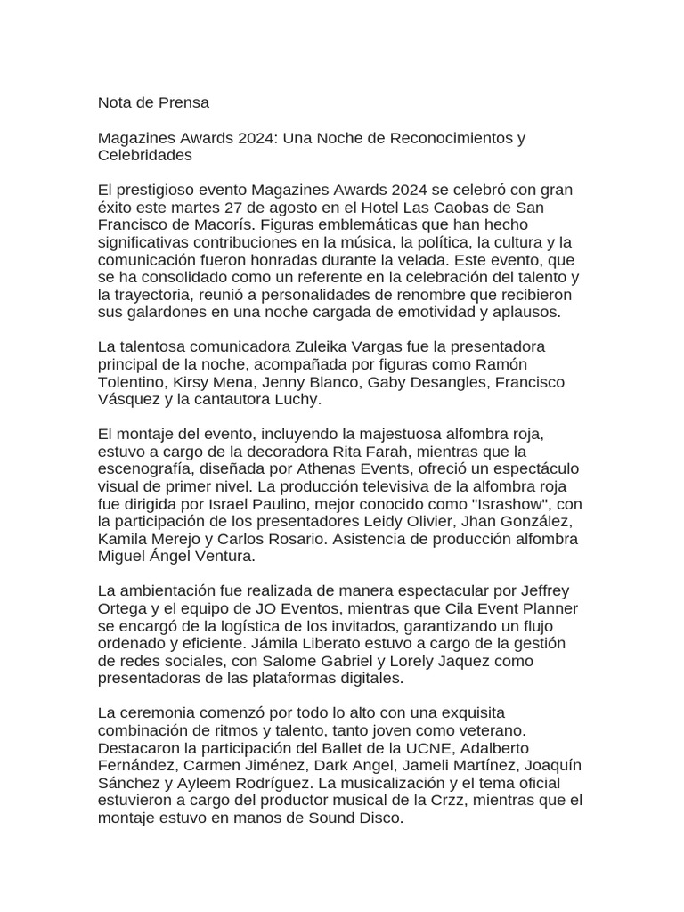 Nota de Prensa Magazines Awards 2024 | PDF