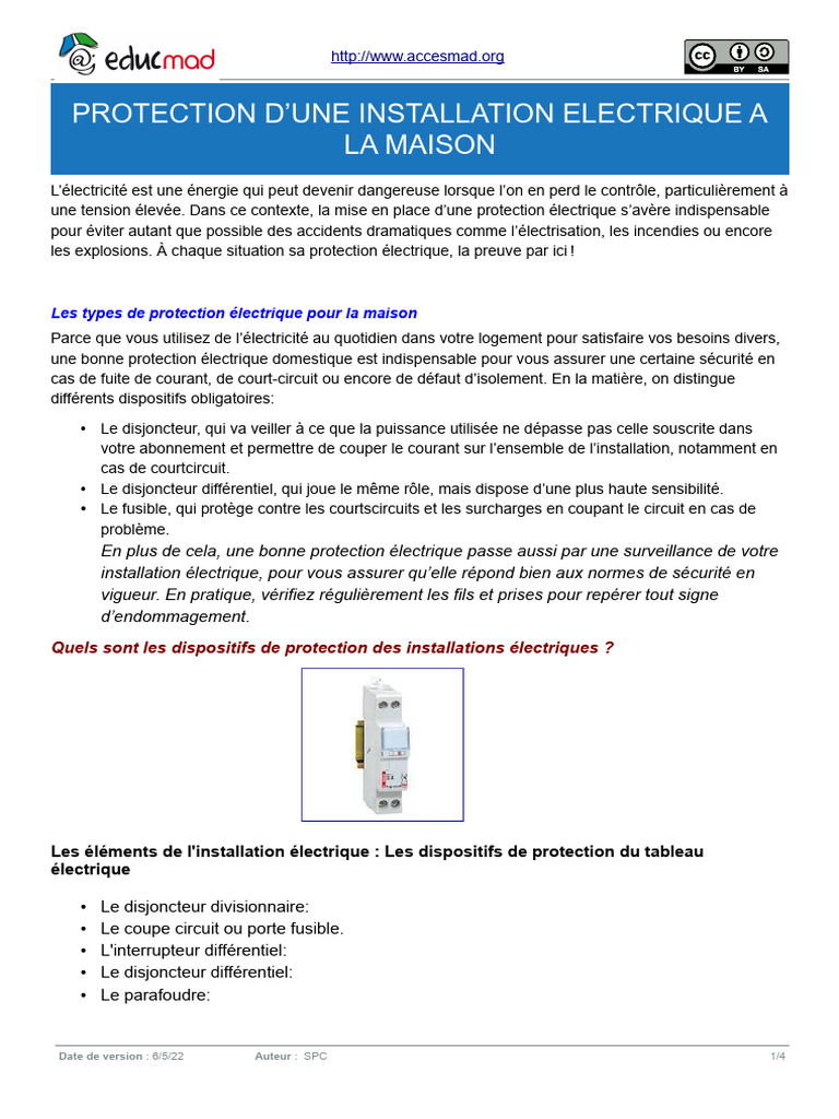 Protection Dune Installation Électrique À La Maison 1 | PDF