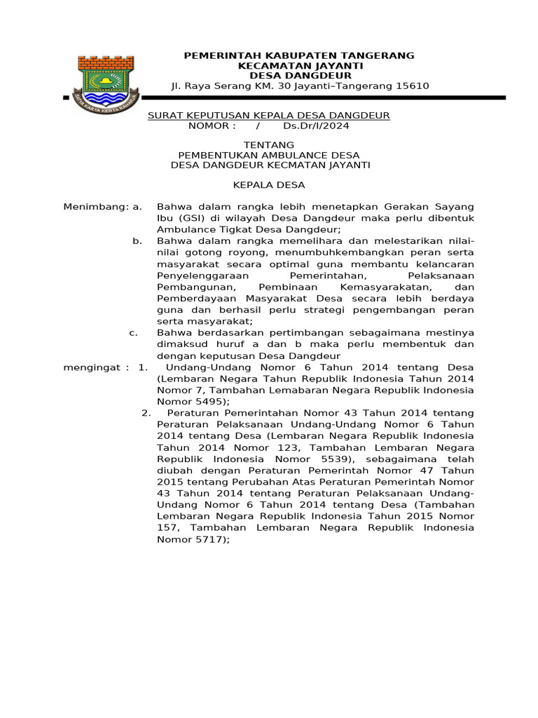 SK Ambulance Desa DGR | PDF