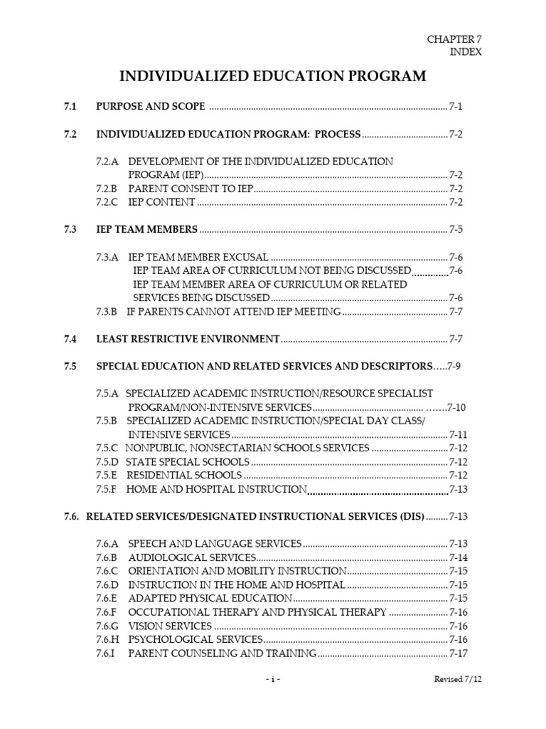 CH7 Individualized Education Program | PDF