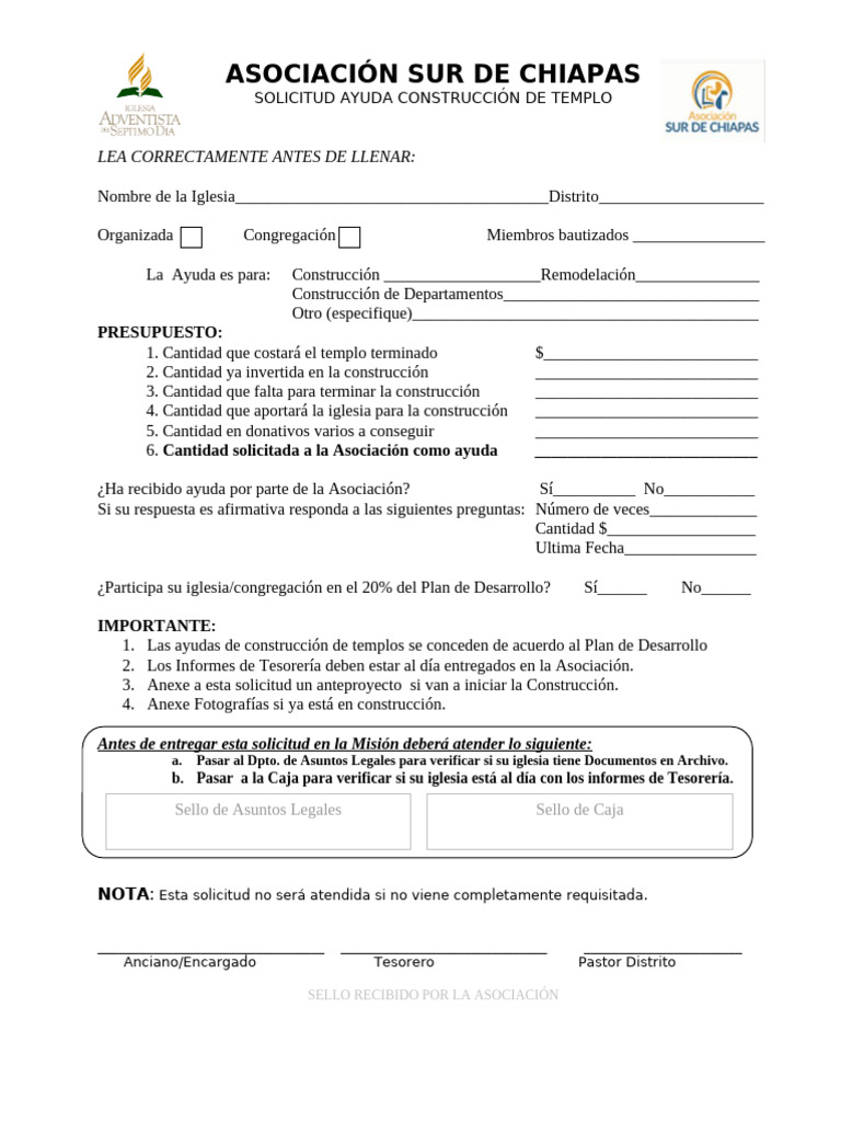 Formato SOLICITUD Ayuda Templo | PDF