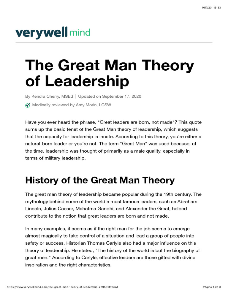 The Great Man Theory of Leadership | PDF | Leadership | Sociology