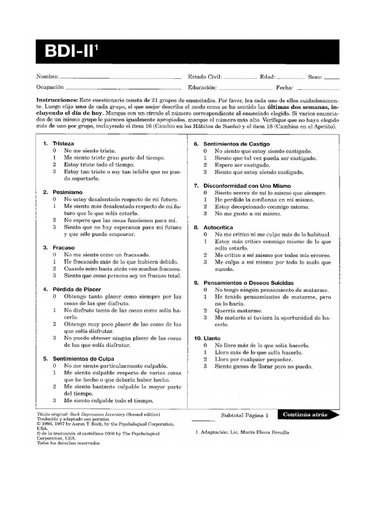 BDI 2 Cuadernillo | PDF