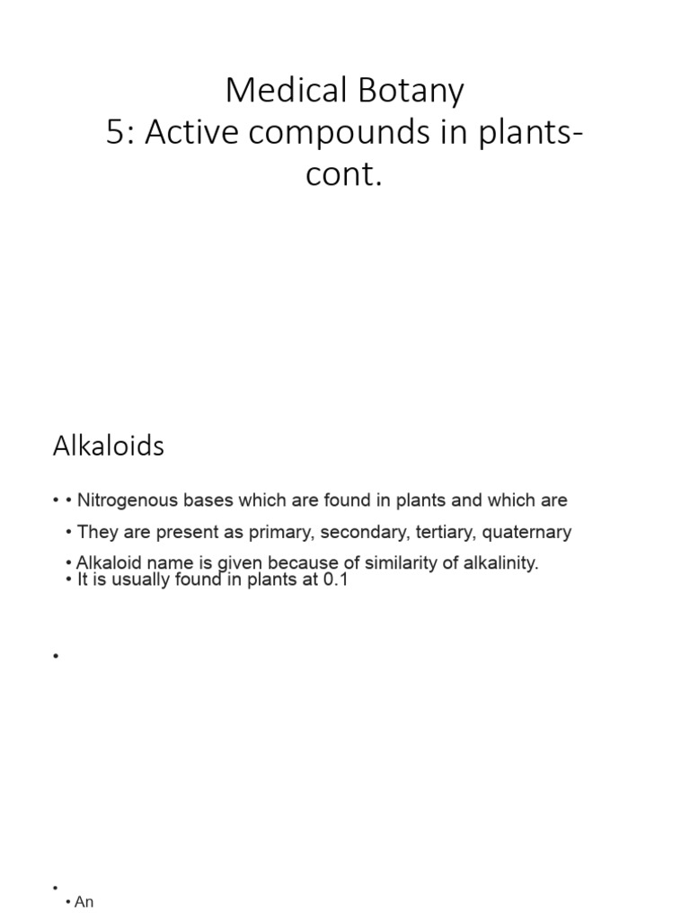 Five Active Compounds in Plants | PDF | Alkaloid | Wellness