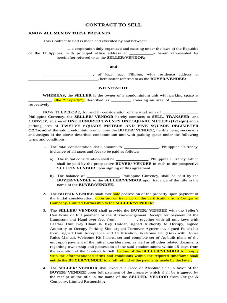 Contract To Sell Template | PDF