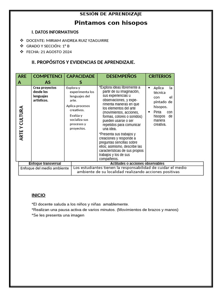 Sesión de Aprendizaje Arte Pintamos Con Hisopos | PDF