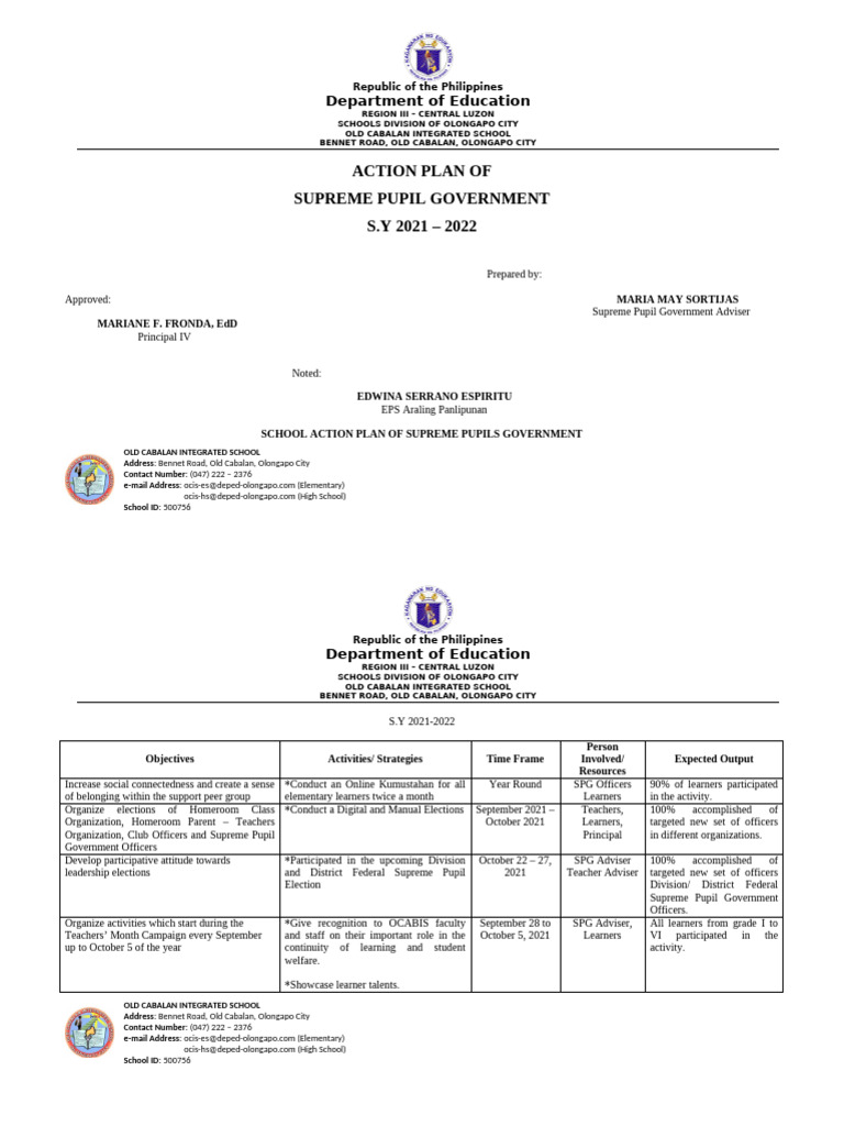 SPG ACTION PLAN 2021-2022 | PDF