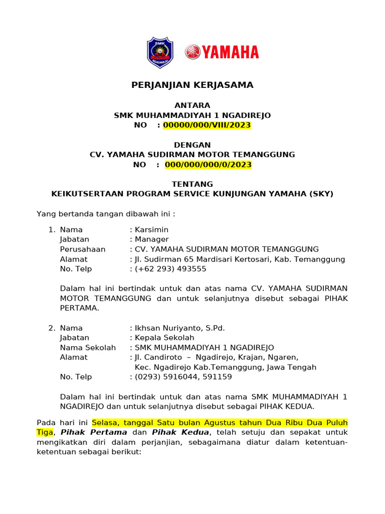 MoU Yamaha - SKY | PDF