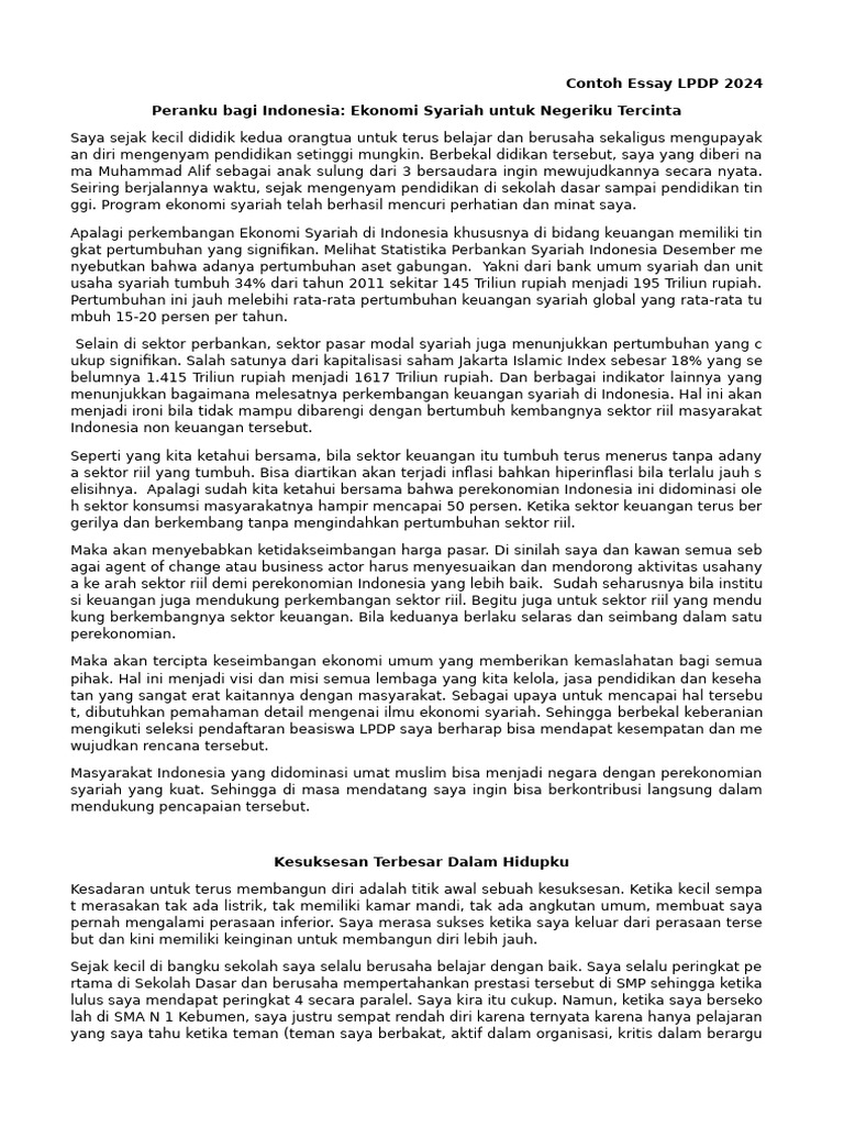 Contoh Essay LPDP 2024 | PDF