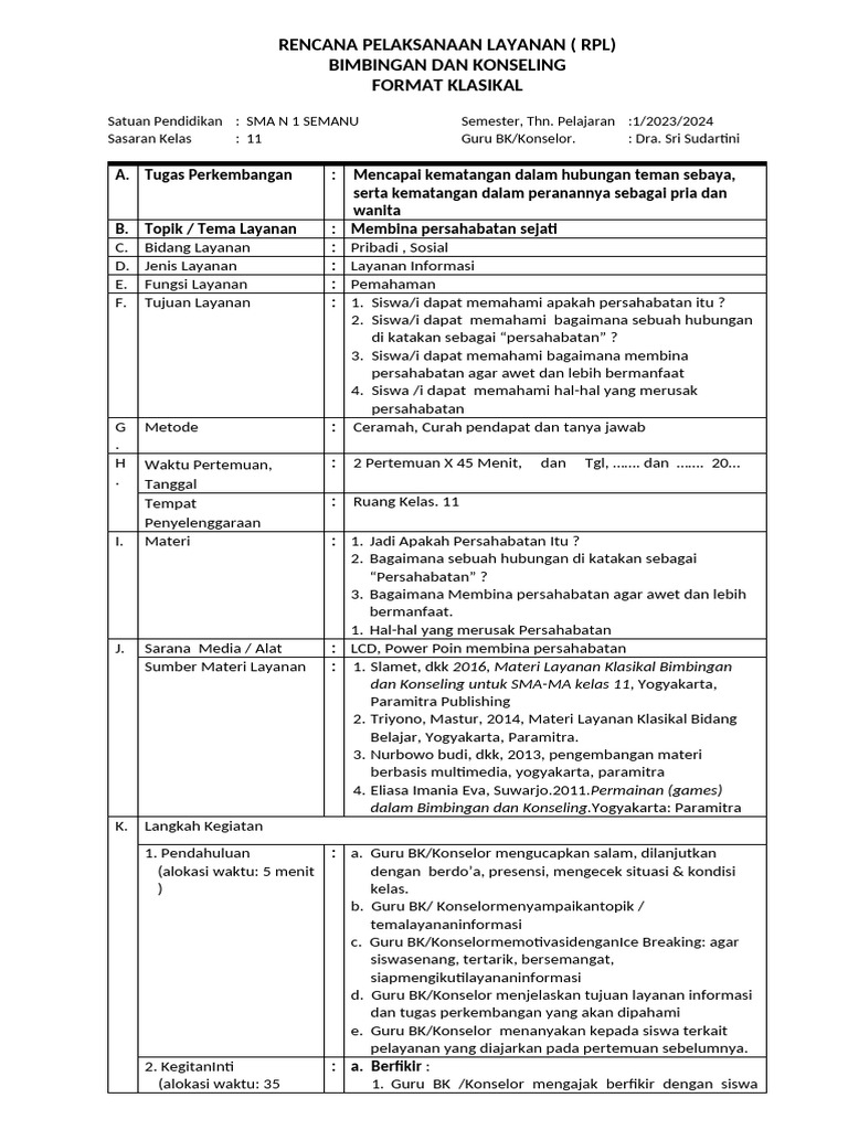 RPL BK Membina Persahabatan Sejati | PDF