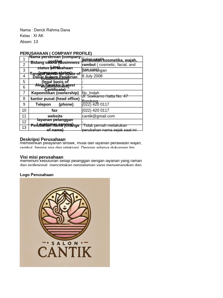 Profil Salon Cantik dan Layanannya | PDF | Career & Growth