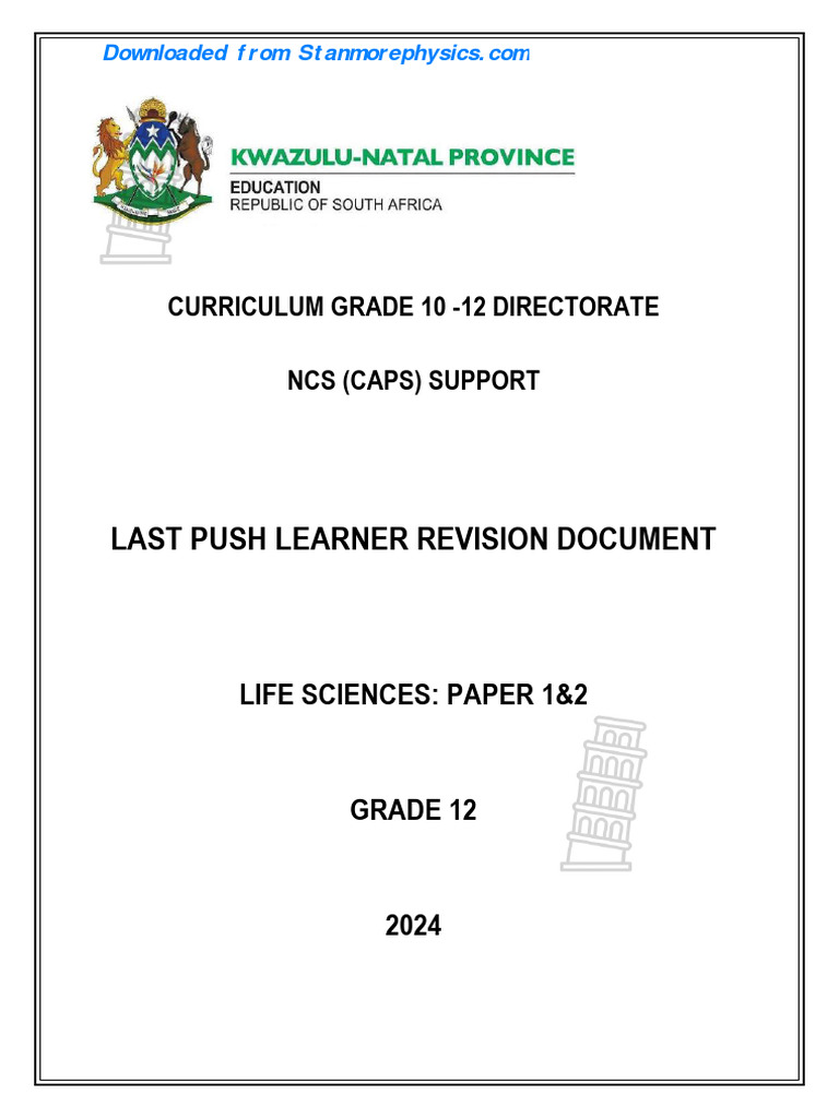 KZN Life Sciences Grade 12 Last Push 2024 Learner | PDF