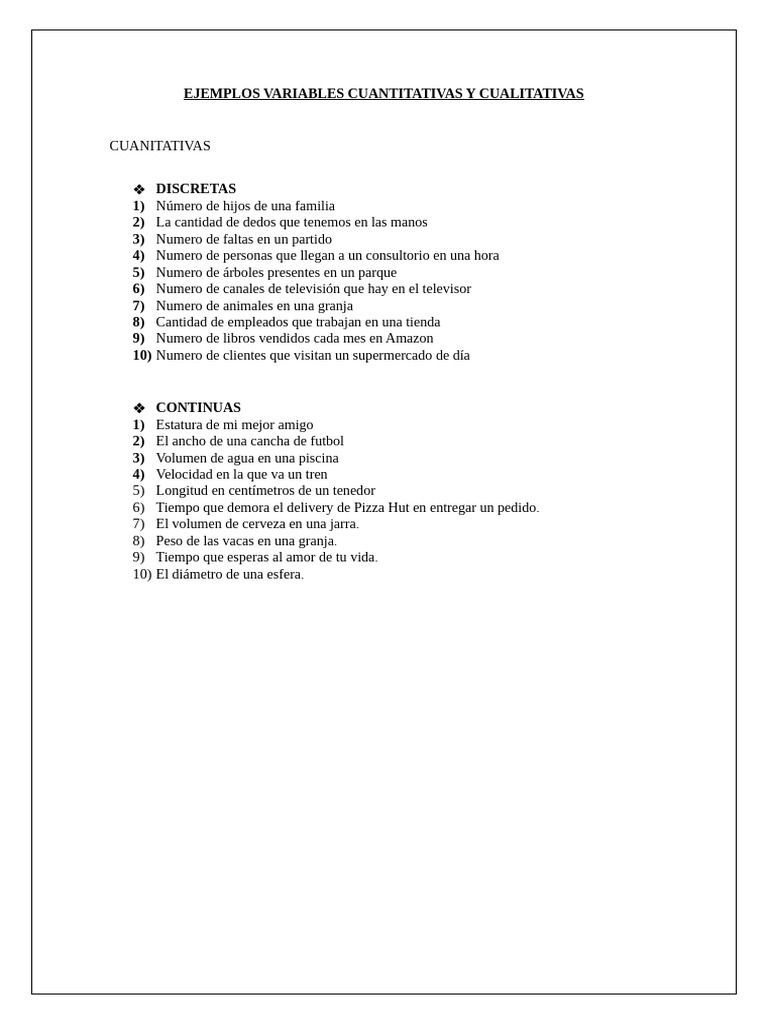 Ejemplos Variables Cuantitativas y Cualitativas | PDF