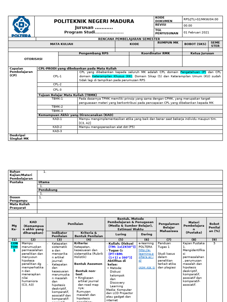 Format RPS 2023 (Masa Transisi Standar Baru) | PDF