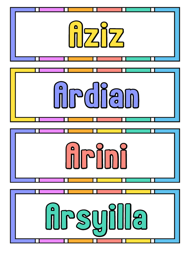Student Name Labels Colorful Lined Style | PDF